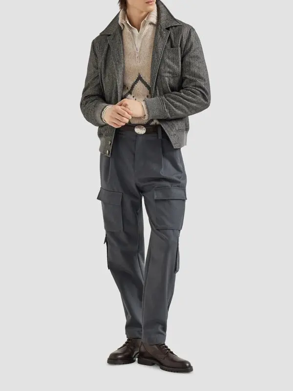 Brunello Cucinelli Cashmere And Silk Chalk Stripe Chevron Outerwear Jacket