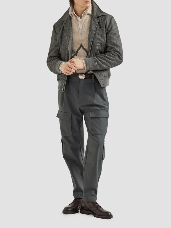 Brunello Cucinelli Virgin Wool Diagonal Multipocket Cargo Trousers