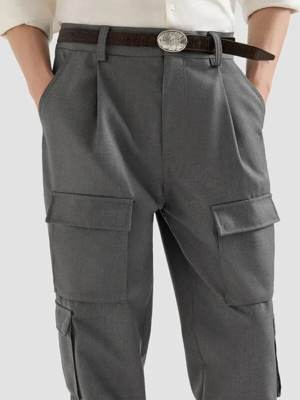 Brunello Cucinelli Virgin Wool Diagonal Multipocket Cargo Trousers