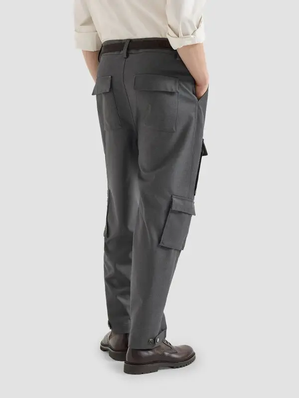 Brunello Cucinelli Virgin Wool Diagonal Multipocket Cargo Trousers