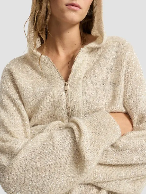 Brunello Cucinelli Dazzling Texture Mohair And Wool Hooded Cardigan