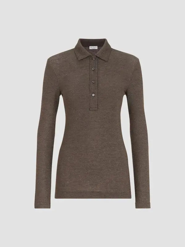 Brunello Cucinelli Sparkling Virgin Wool Jersey Polo Shirt - Coffee