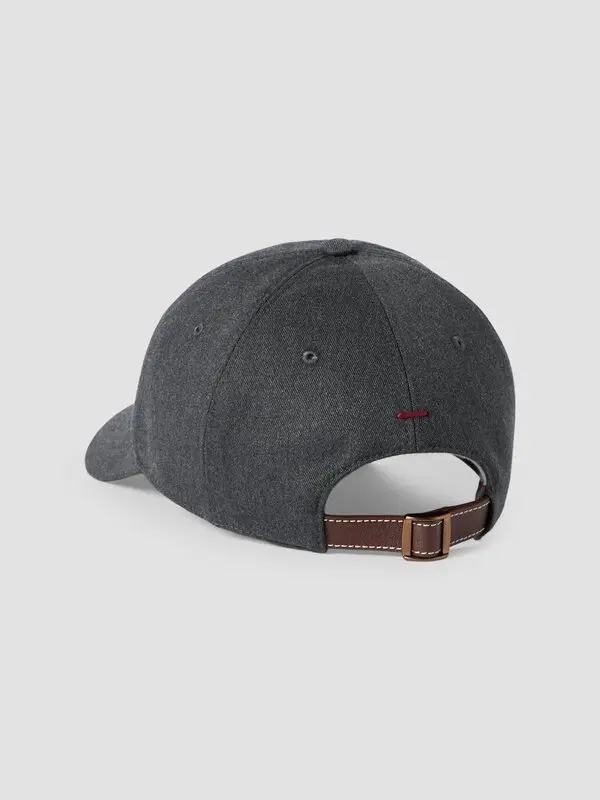 Brunello Cucinelli Cotton And Virgin Wool Gabardine Baseball Cap With Embroidered Logo - Anthracite