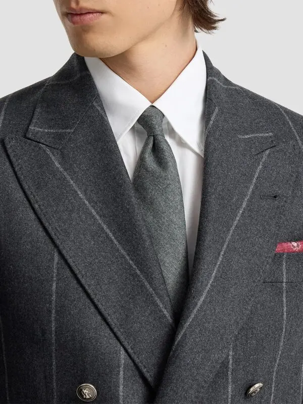 Brunello Cucinelli Virgin Wool Flannel Tie - Medium Grey