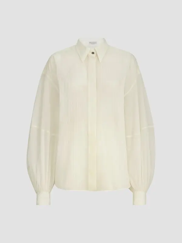 Brunello Cucinelli Silk Sparkling Pinstripe Shirt With Monili