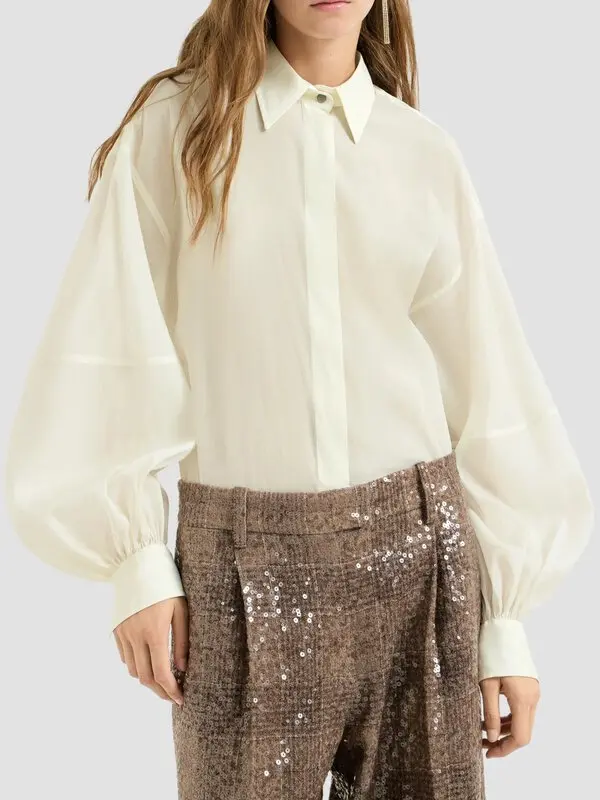 Brunello Cucinelli Silk Sparkling Pinstripe Shirt With Monili