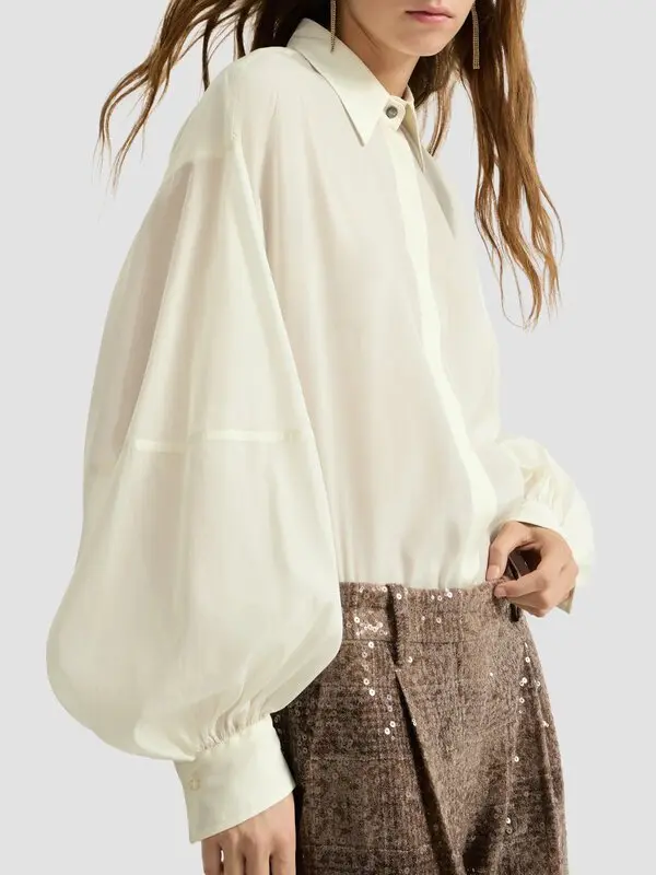 Brunello Cucinelli Silk Sparkling Pinstripe Shirt With Monili