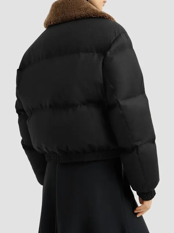 Brunello Cucinelli Bonded Virgin Wool Down Coat With Shearling Collar And Shiny Zipper Pull