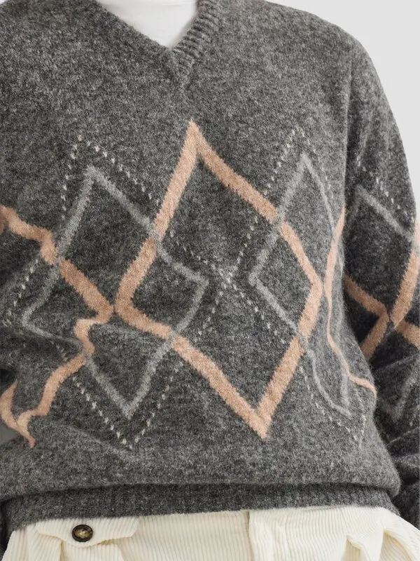 Brunello Cucinelli Alpaca, Cashmere And Wool With Argyle Intarsia Sweater