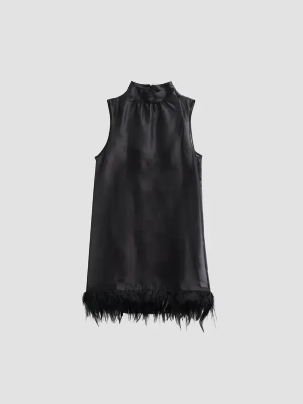 Staud Albee Silk Organza Feather-hem Mini Dress - Black