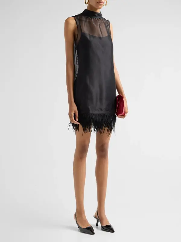 Staud Albee Silk Organza Feather-hem Mini Dress