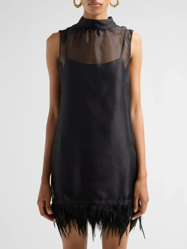 Staud Albee Silk Organza Feather-hem Mini Dress