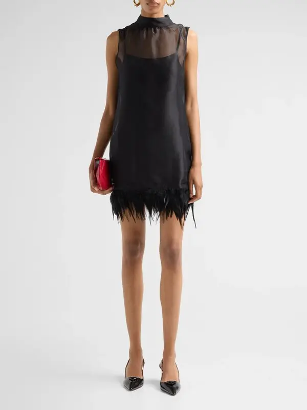 Staud Albee Silk Organza Feather-hem Mini Dress