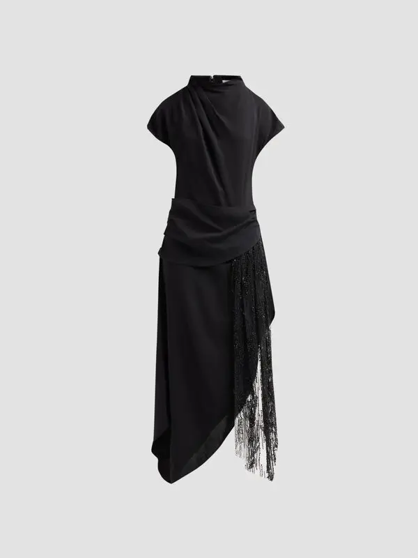 Staud Effie Draped Asymmetric Midi Dress