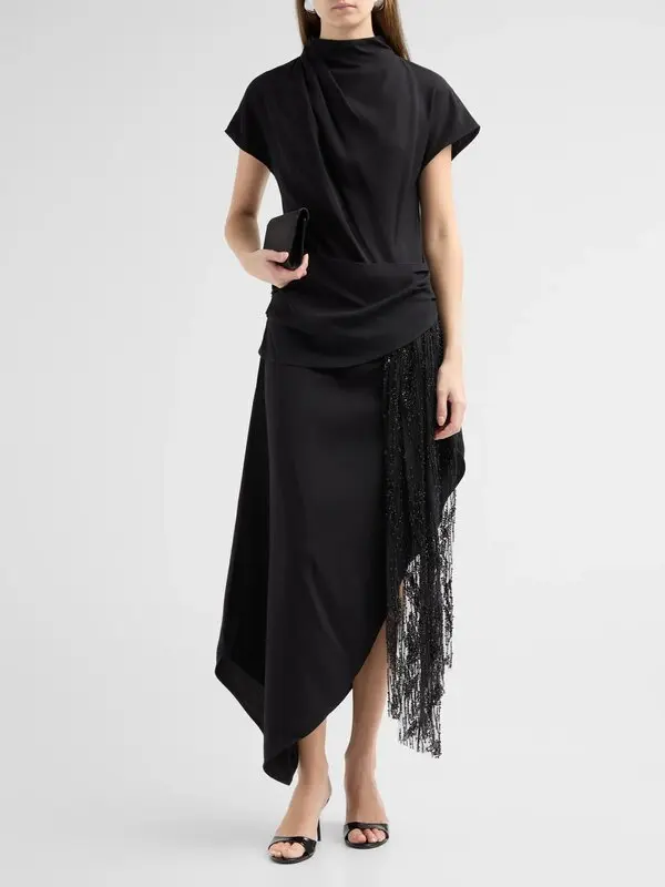 Staud Effie Draped Asymmetric Midi Dress