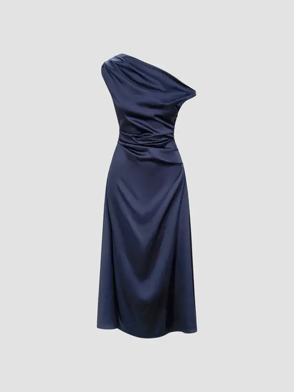 Staud Phare Stretch Silk One-shoulder Midi Dress