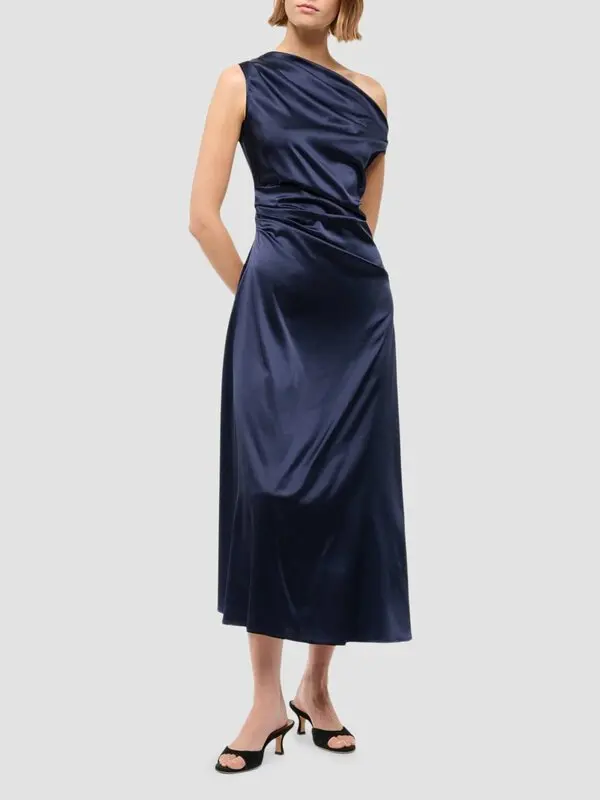 Staud Phare Stretch Silk One-shoulder Midi Dress