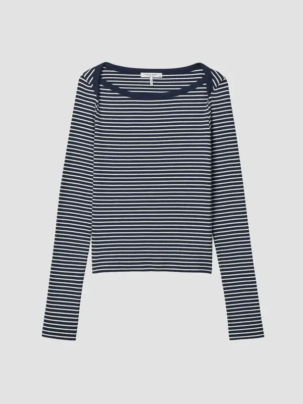 Rag & Bone The Essential Rib Striped Long-sleeve Shirt - Navy Multi