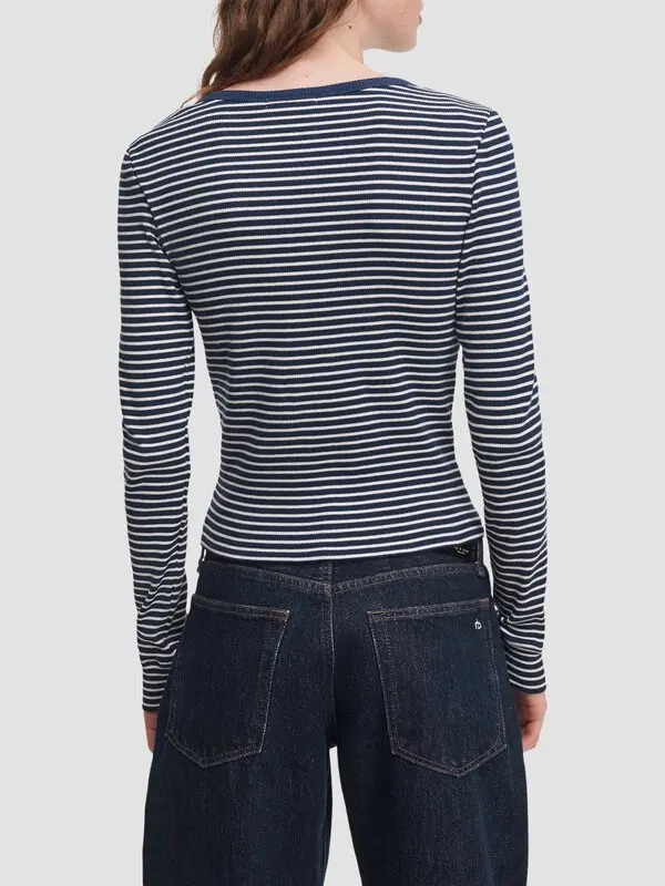 Rag & Bone The Essential Rib Striped Long-sleeve Shirt - Navy Multi