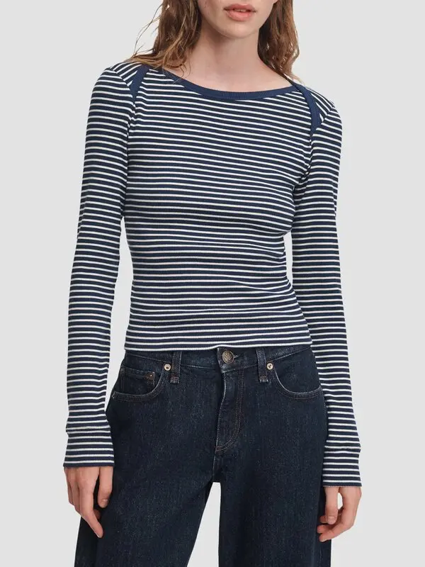 Rag & Bone The Essential Rib Striped Long-sleeve Shirt - Navy Multi