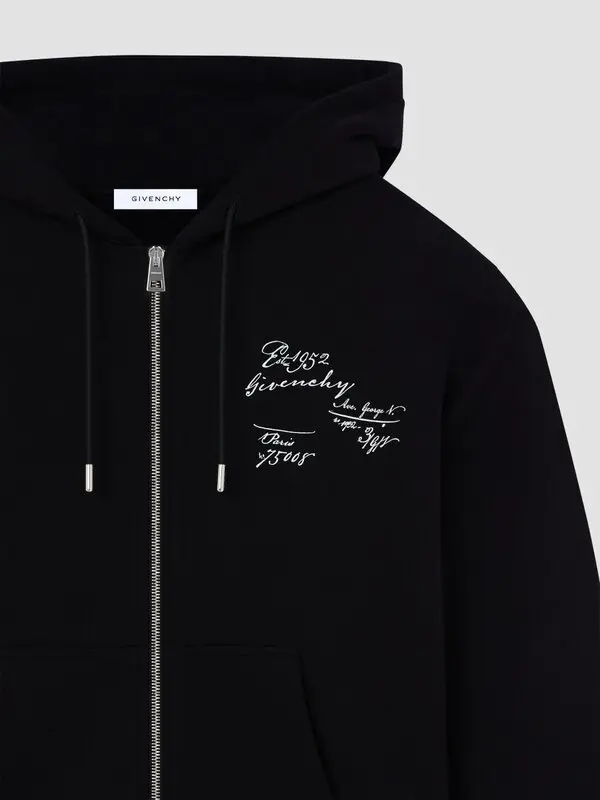 Givenchy Zipped Hoodie In Fleece With Scripty Print