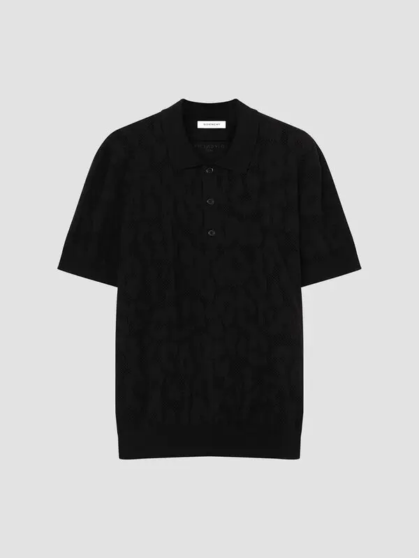 Givenchy Polo Shirt In Leopard-effect Cotton Mesh - Black