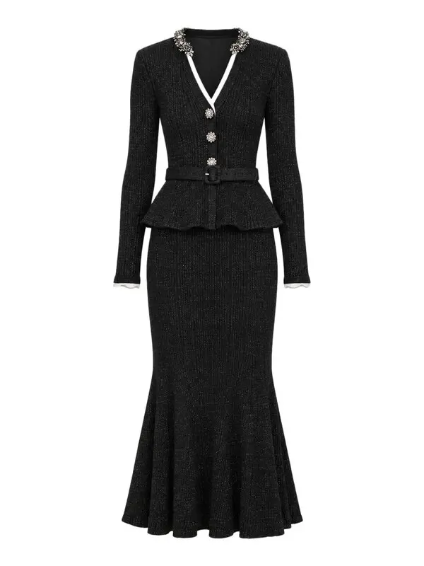 SELF-PORTRAIT Mini Dress With Snap-front Closure, Removable Belt & Shoulder Pads