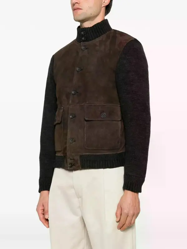 THE JACK LEATHERS Suede Panelled Knitted Jacket