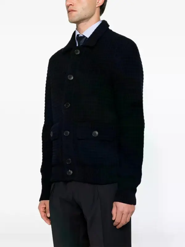 AROVESCIO Waffle-knit Button-up Jacket - Blue