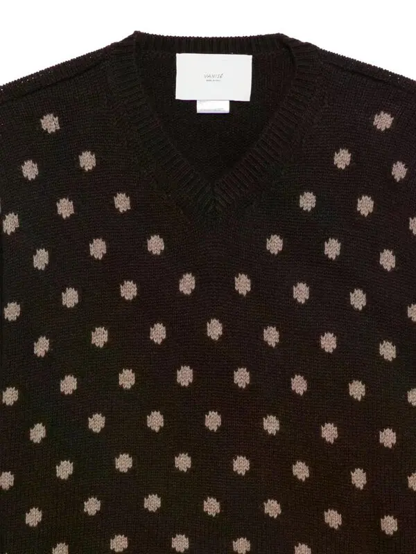 VANISE Polka-dot V-neck Sweater
