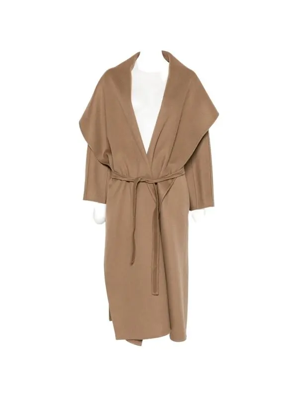 Max Mara Cashmere Scarf-collar Hooded Coat With Raglan Sleeves And Side Pockets - Marrone