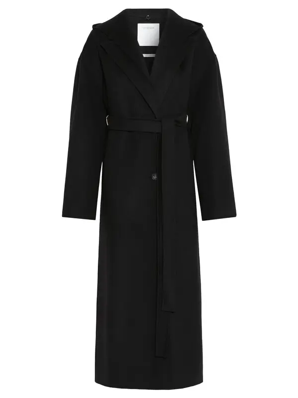 Sportmax Removable Inner Bib And Hood Wool Coat With Horn-effect Buttons
