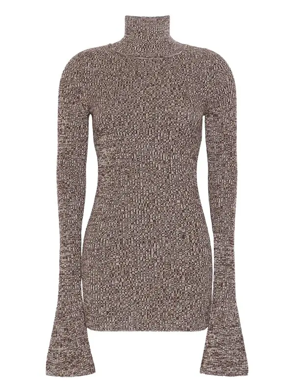 Sportmax Merino Wool Zip-slit Mock-neck Sweater With Flared Cuffs - Marrone