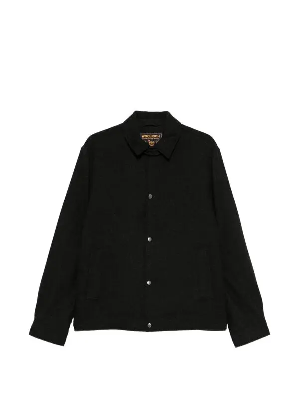 Woolrich Wool Shirt Jacket With Removable Logo Tab, Snap-front & Zip Pocket