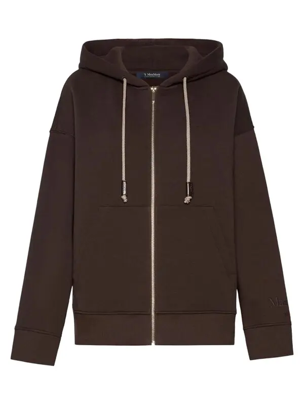 Max Mara Leather Aglet-embellished Drawstring Hood Pouch Pocket Sweatshirt - Marrone