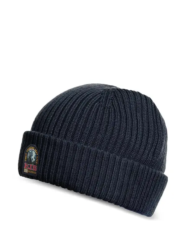PARAJUMPERS Extra-fine Merino Wool Blend Mini Rib Knit Beanie With Front Patch - Blu