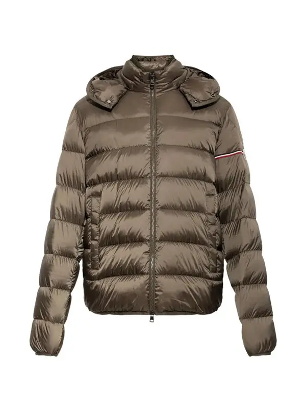 Moncler Nylon Lined Down Jacket With Detachable Hood And Piped Details - Verde