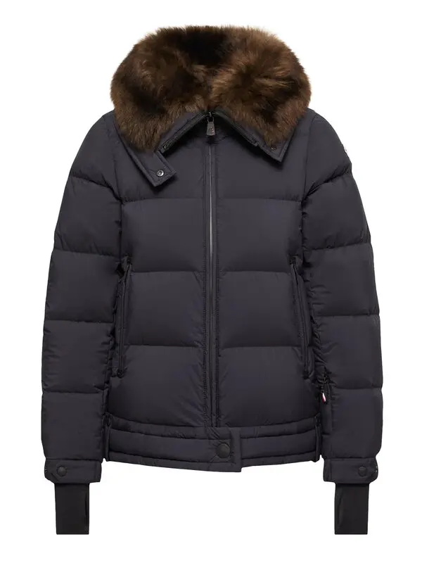 Moncler Long-haired Sheepskin Collar Down Parka With Pull-out Hood - Blu