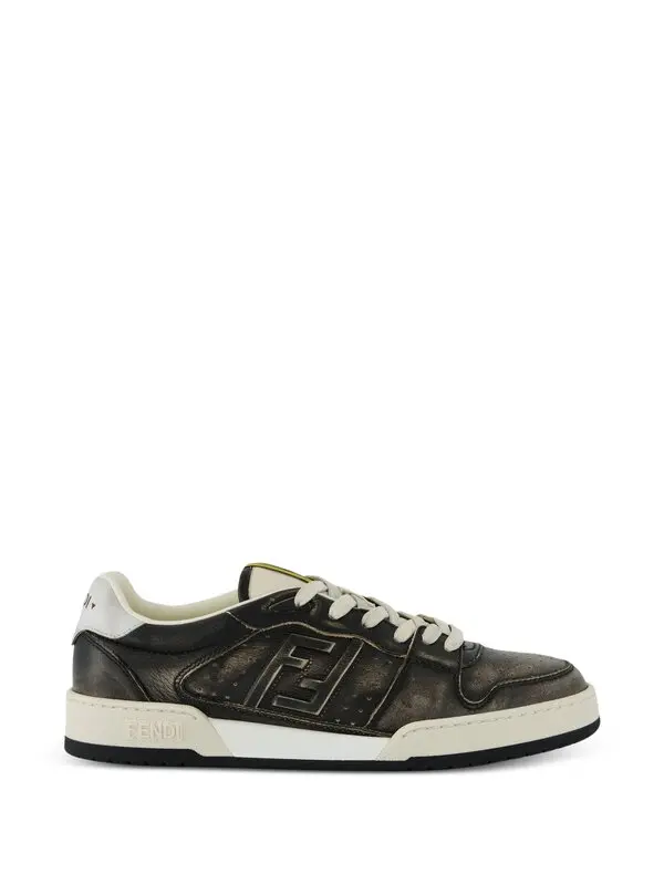 Fendi Leather Lace-up Sneakers With Perforated Toe And Embossed Logo - Nero