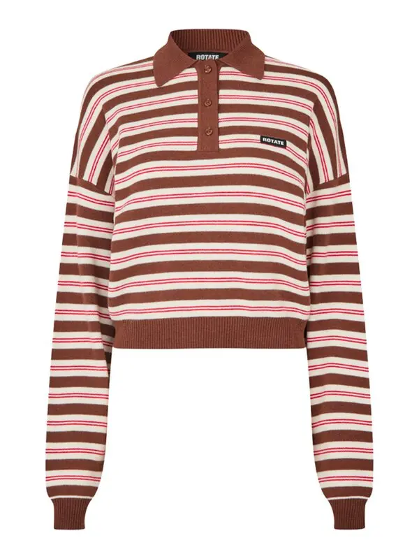 ROTATE BY BIRGER CHRISTENSEN Long-sleeve Striped Polo Shirt With Logo - Marrone