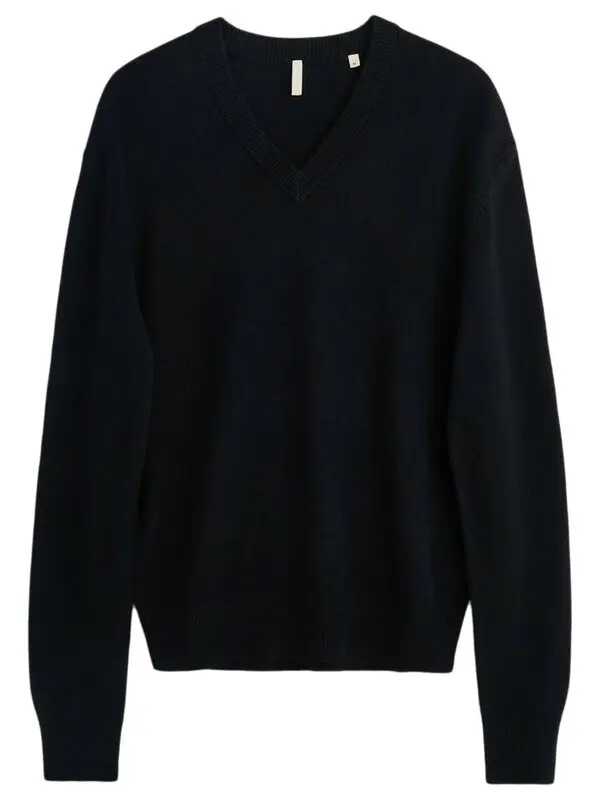 SUNFLOWER Wool Round-neck Front-button Sweater - Nero