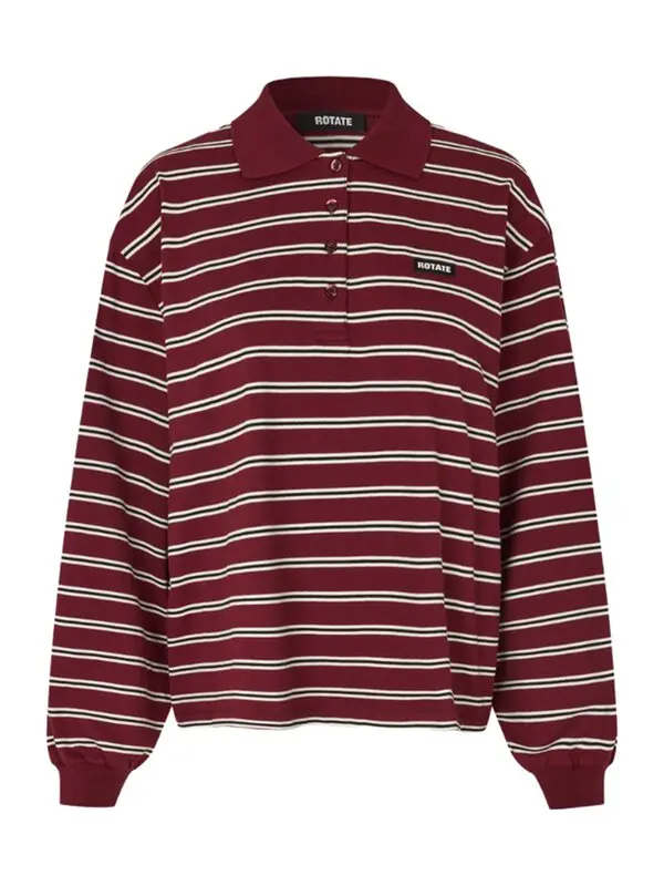 ROTATE BY BIRGER CHRISTENSEN Long-sleeve Piqué Polo Shirt With Striped Print - Rosso