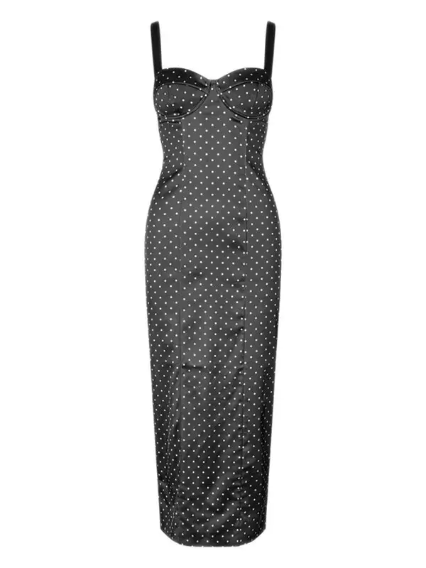 ROTATE BY BIRGER CHRISTENSEN Polka-dot Satin Bustier Midi Dress With Spaghetti Straps - Nero