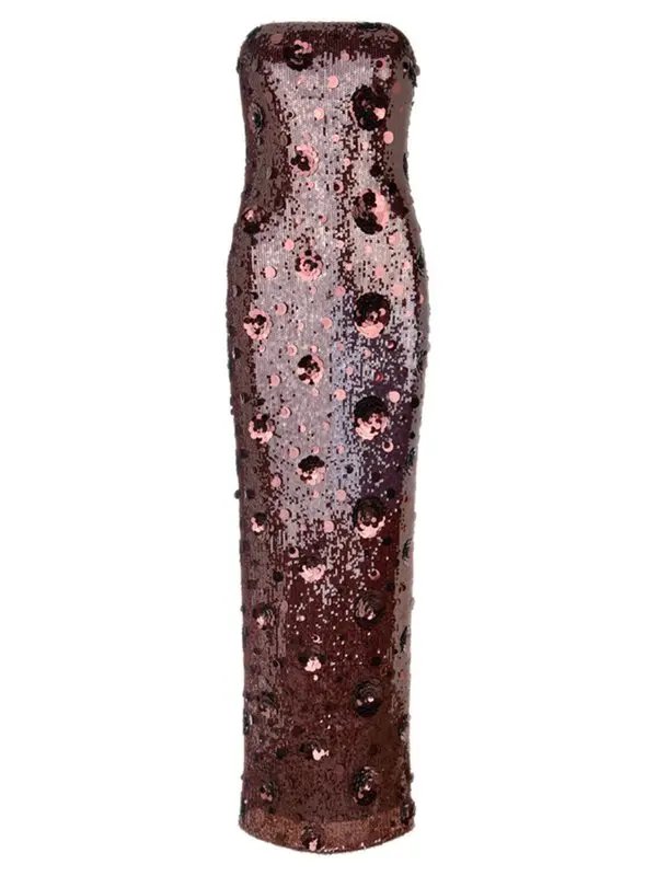 ROTATE BY BIRGER CHRISTENSEN Long Sequin Tube Dress With Floral Appliqués