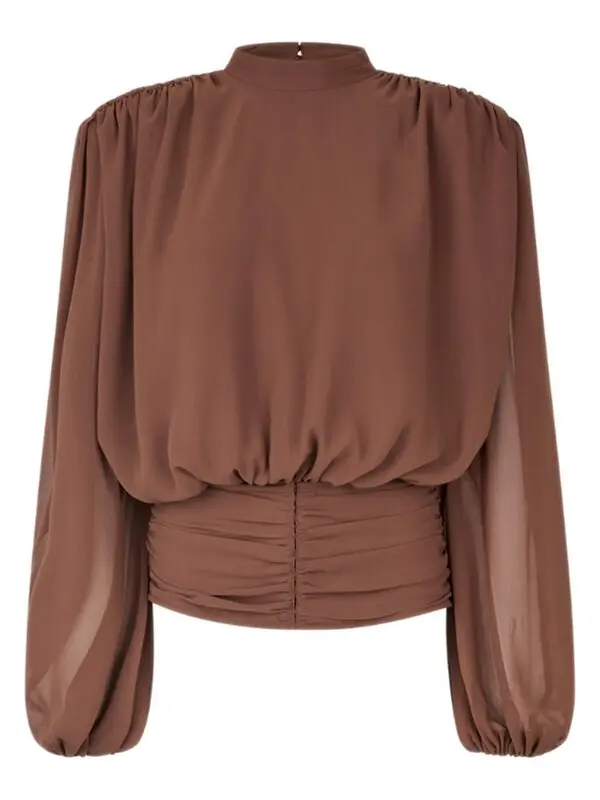 ROTATE BY BIRGER CHRISTENSEN Draped High-neck Blouse With Gathered Waist - Marrone