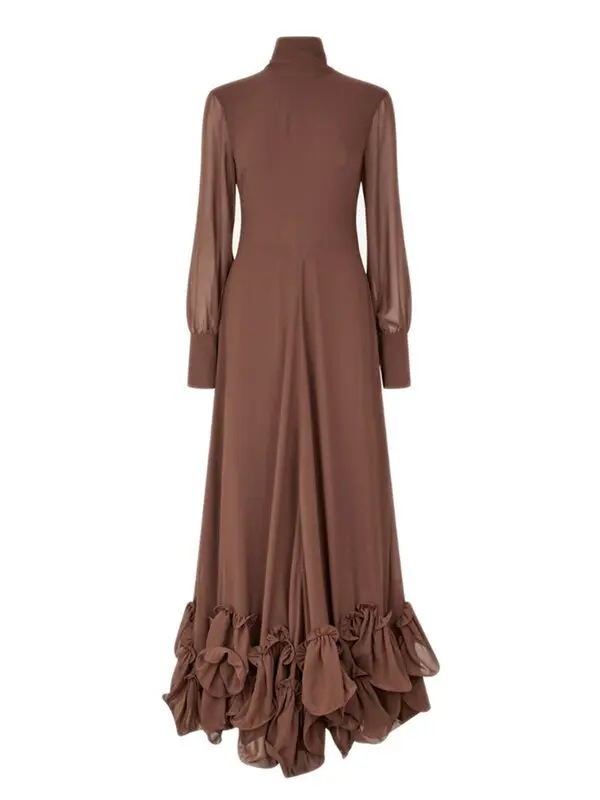 ROTATE BY BIRGER CHRISTENSEN High-neck Maxi Dress With Sheer Long Sleeves And Ruffled Skirt - Marrone