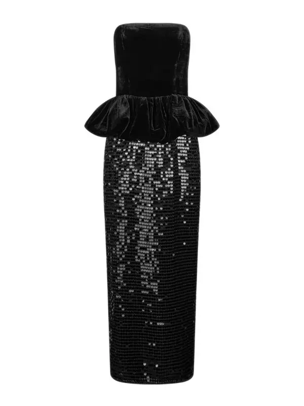 ROTATE BY BIRGER CHRISTENSEN Fitted Peplum Maxi Dress With Sequined Straight Skirt