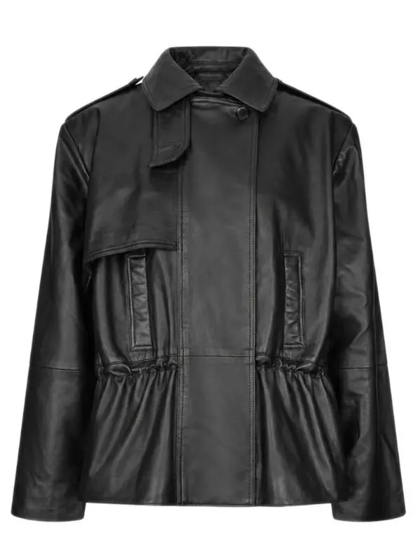 ROTATE BY BIRGER CHRISTENSEN Lamb Leather Peplum Waist Asymmetric Mini Jacket - Nero