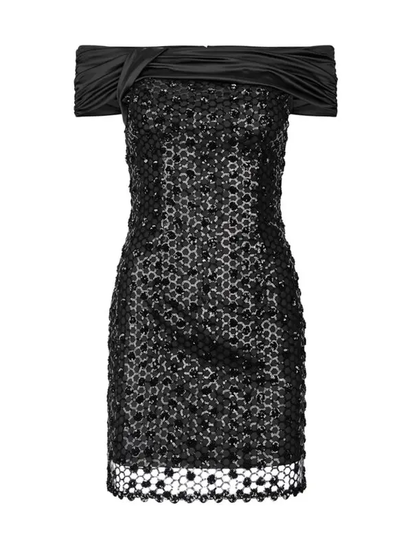 ROTATE BY BIRGER CHRISTENSEN Off-the-shoulder Draped Sequin Mini Dress - Nero