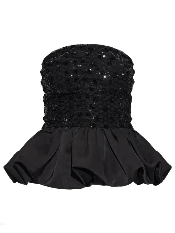 ROTATE BY BIRGER CHRISTENSEN Sequin Off-the-shoulder Mini Top With Balloon Hem - Nero